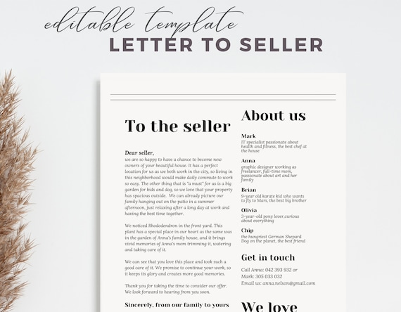 Home Offer Letter Template Minimalistic Letter to House | Etsy