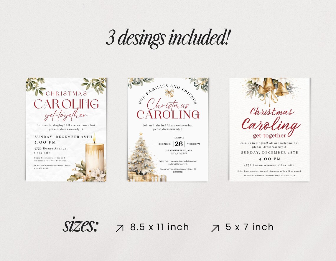 Christmas Caroling Event Invitation, Printable Winter Holiday Carol ...