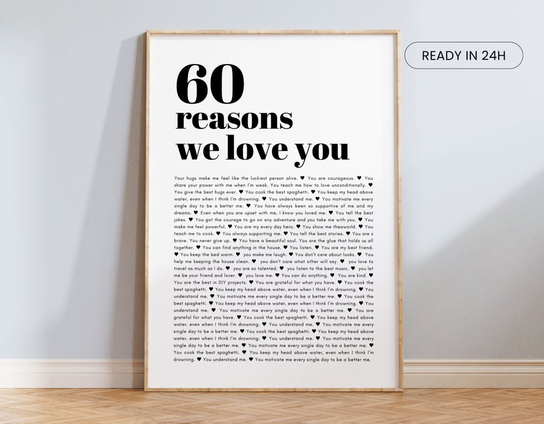 60 Things We Love About You Printout Gift 40th Birthday Gift - Etsy