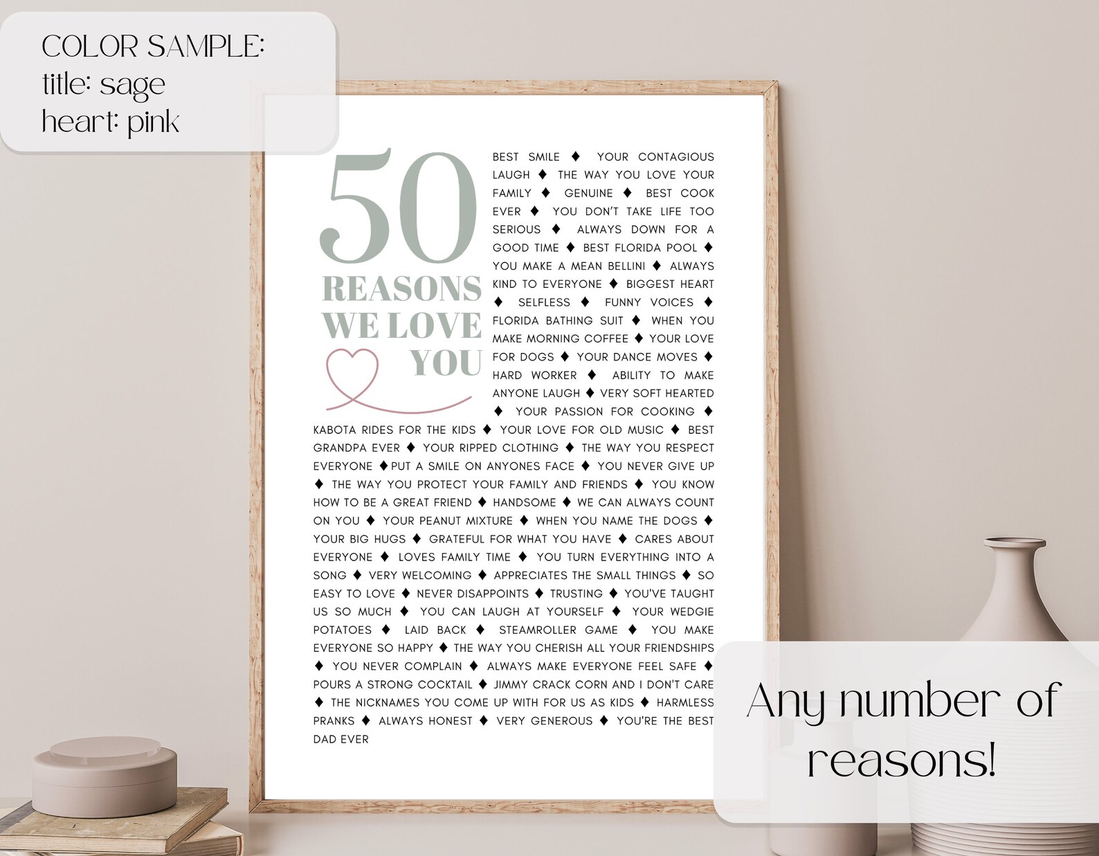 70 Reasons We Love You Printable Poster READY IN 24H 70th - Etsy