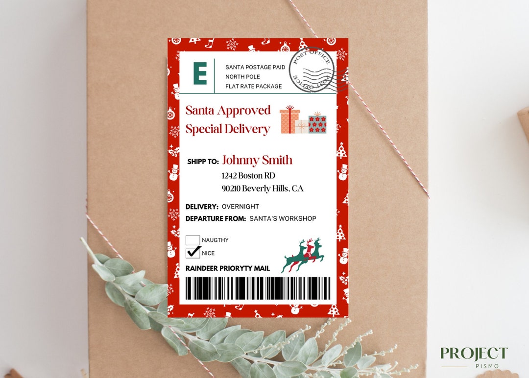 Santa Delivery Shipping Label, INSTANT DOWNLOAD TEMPLATE, Christmas ...