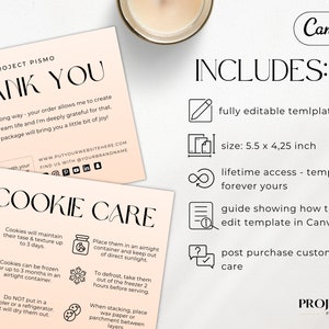 Thank You Note - Order Insert and Cookie Care Card for Home Bakery ...