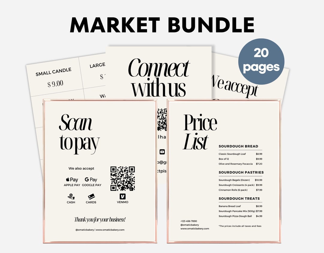 Business Printable Bundle for Market Vendor - Editable Template ...