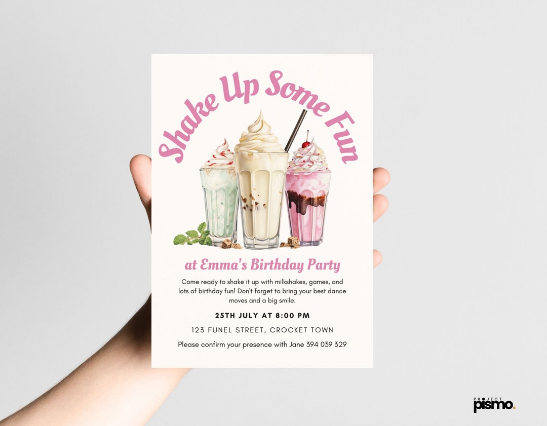 Milkshake Birthday Invitation Template: Editable Kids Party Invite (5x7 ...