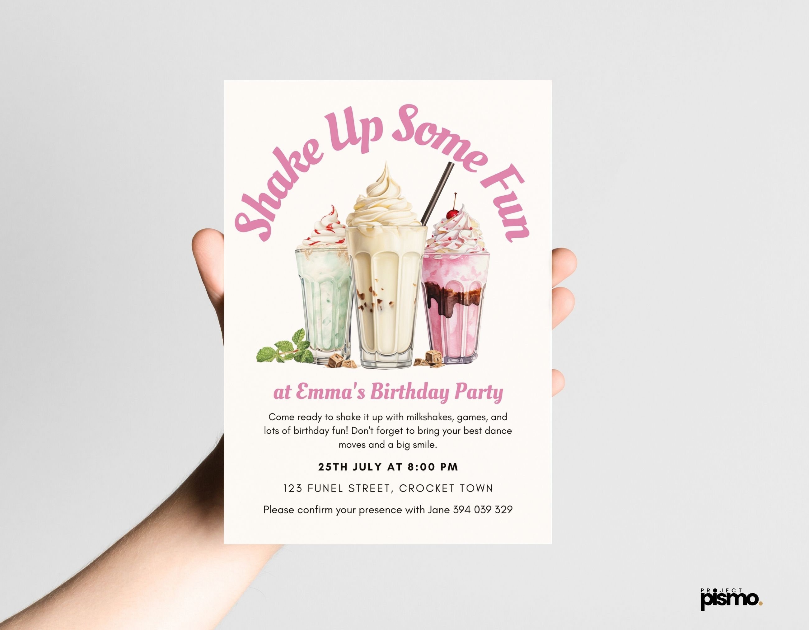 Milkshake Birthday Invitation Template: Colorful Kids Party (digital ...