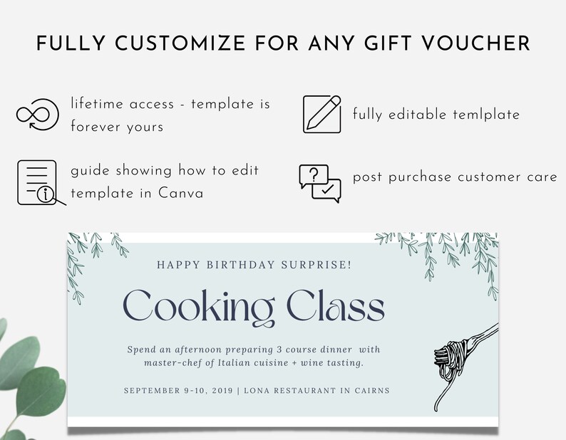 Cooking Class Gift Coupon, Editable Vourcher for Last Minute Present Her, Cooking Lesson ...