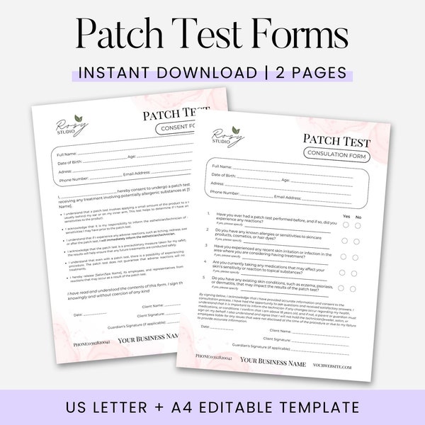 Patch Test and Waiver Template - Etsy