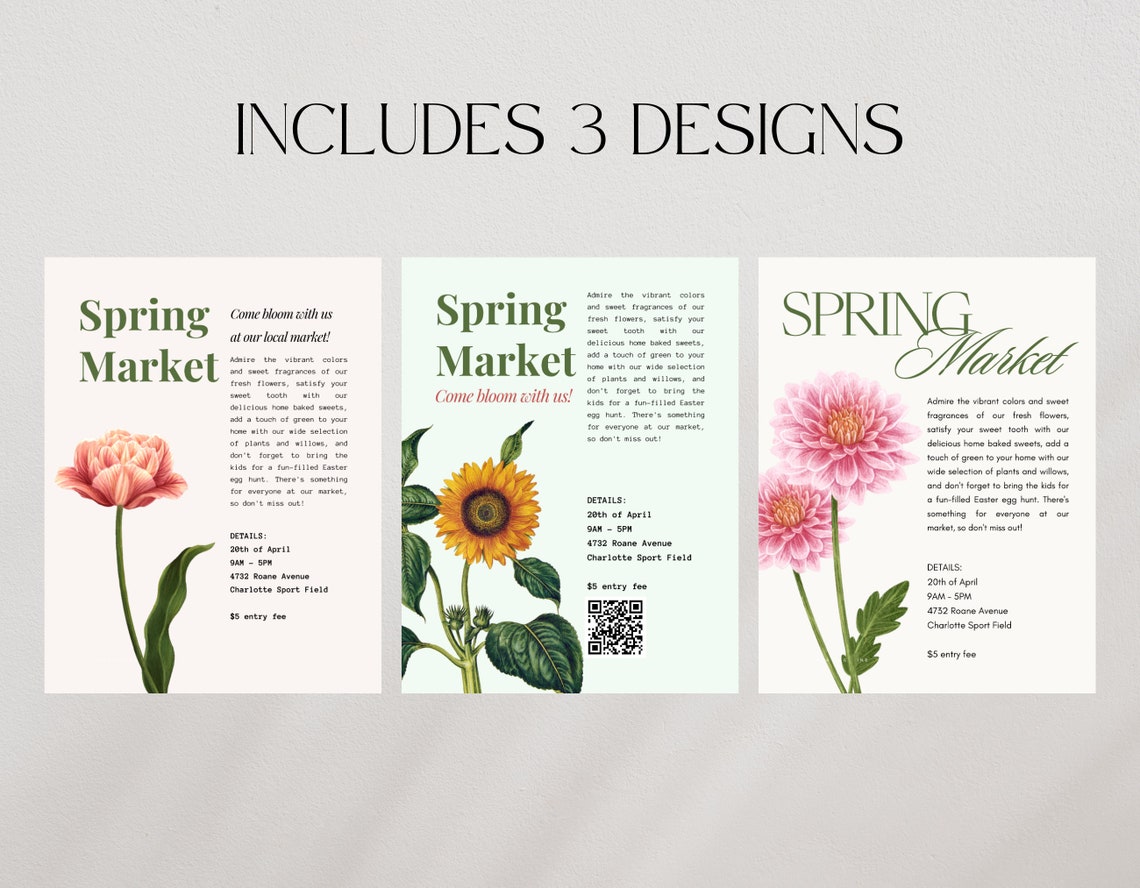 Sunflower Editable Flyer for Spring and Summer Market Local - Etsy