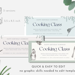 Cooking Class Gift Coupon, Editable Vourcher for Last Minute Present ...