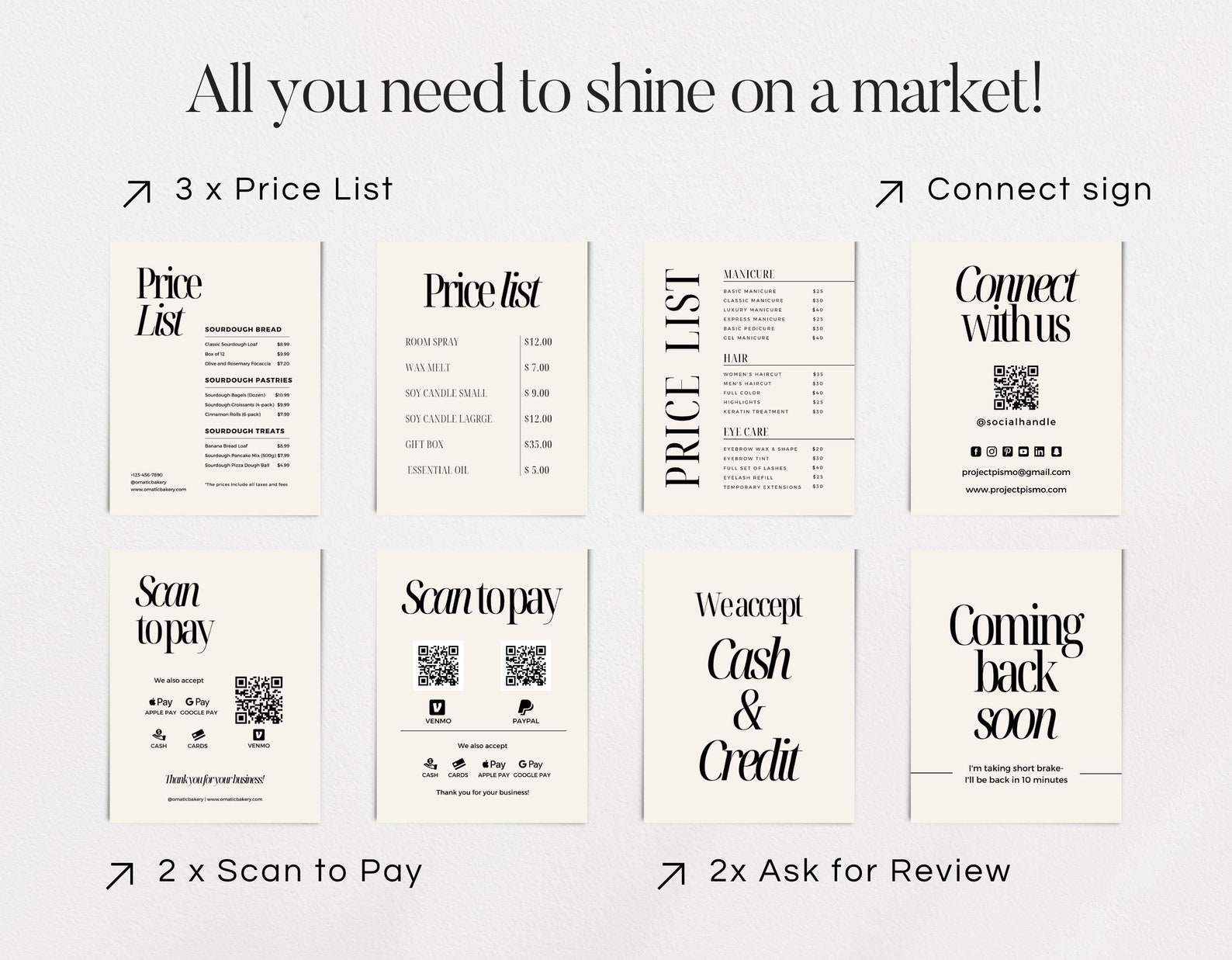 Business Printable Bundle for Market Vendor - Editable Template ...