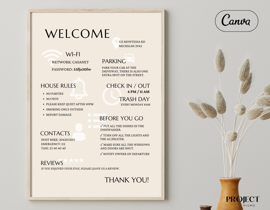 Welcome Sing Template, Entryway Information for Home Rent, Bed and ...