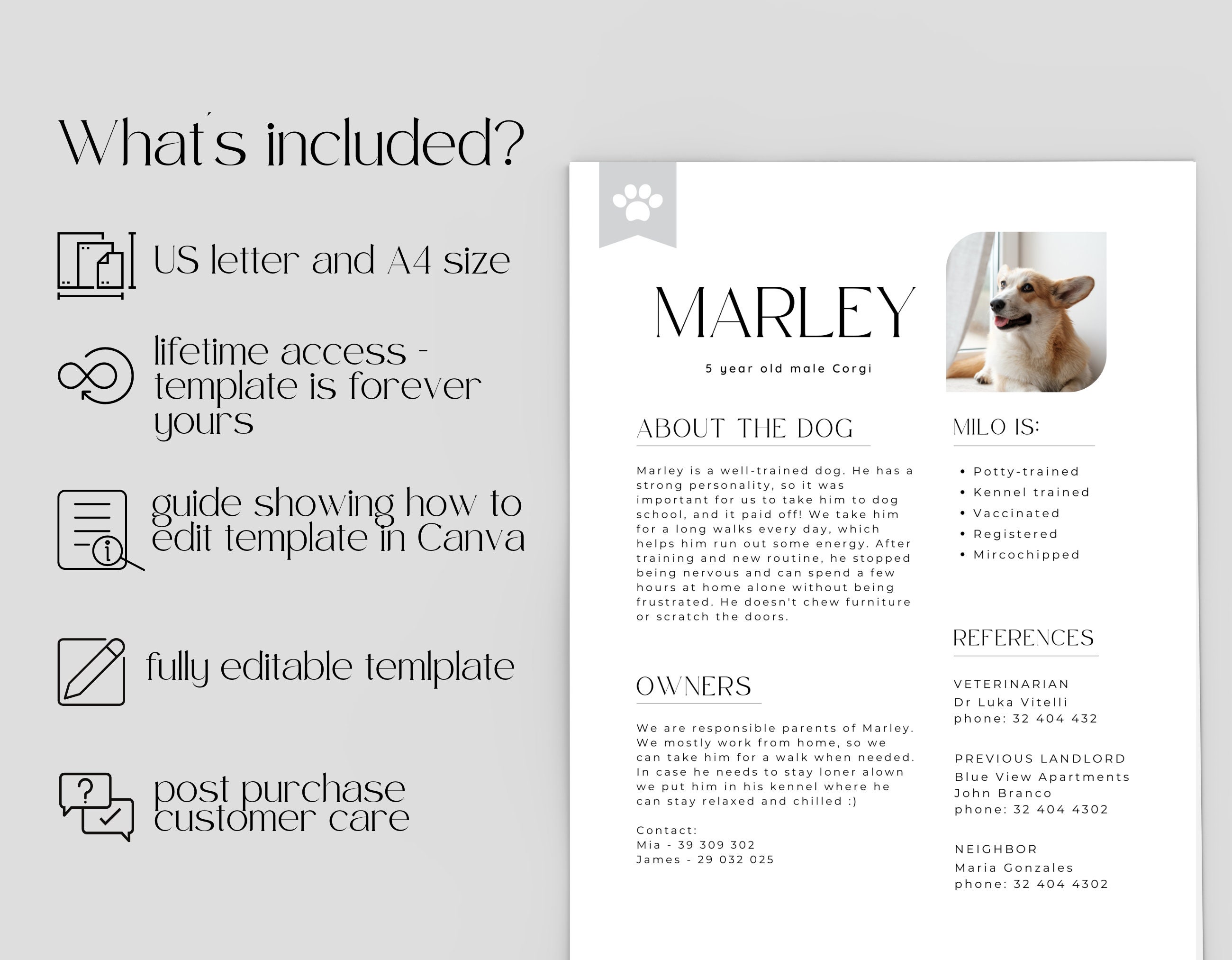 Editable Dog Resume Pet Bio Cv Renting Dog Profile Foster - Etsy UK