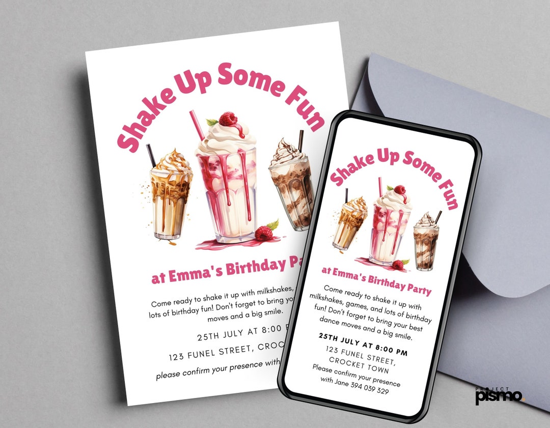 Shake Birthday Invitation, Milkshake Theme Birthday Party Invitation ...