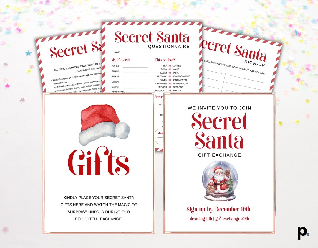 Secret Santa Template Bundle, Secret Santa Questionnaire, Printable ...