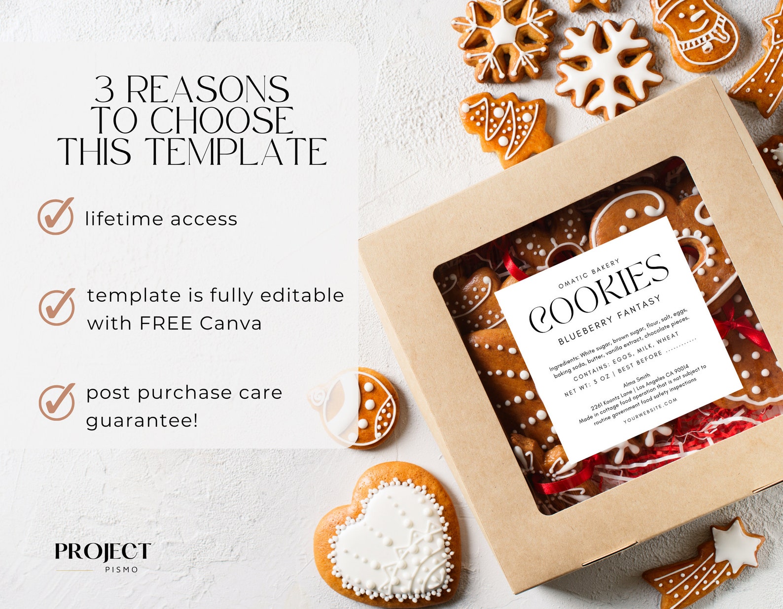 Cookie Label Template: Minimalist Bakery Food Sticker Cottage Law Label ...