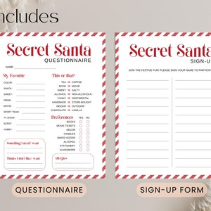 Secret Santa Questionnaire Printable, Sign up Form for Secret Santa ...