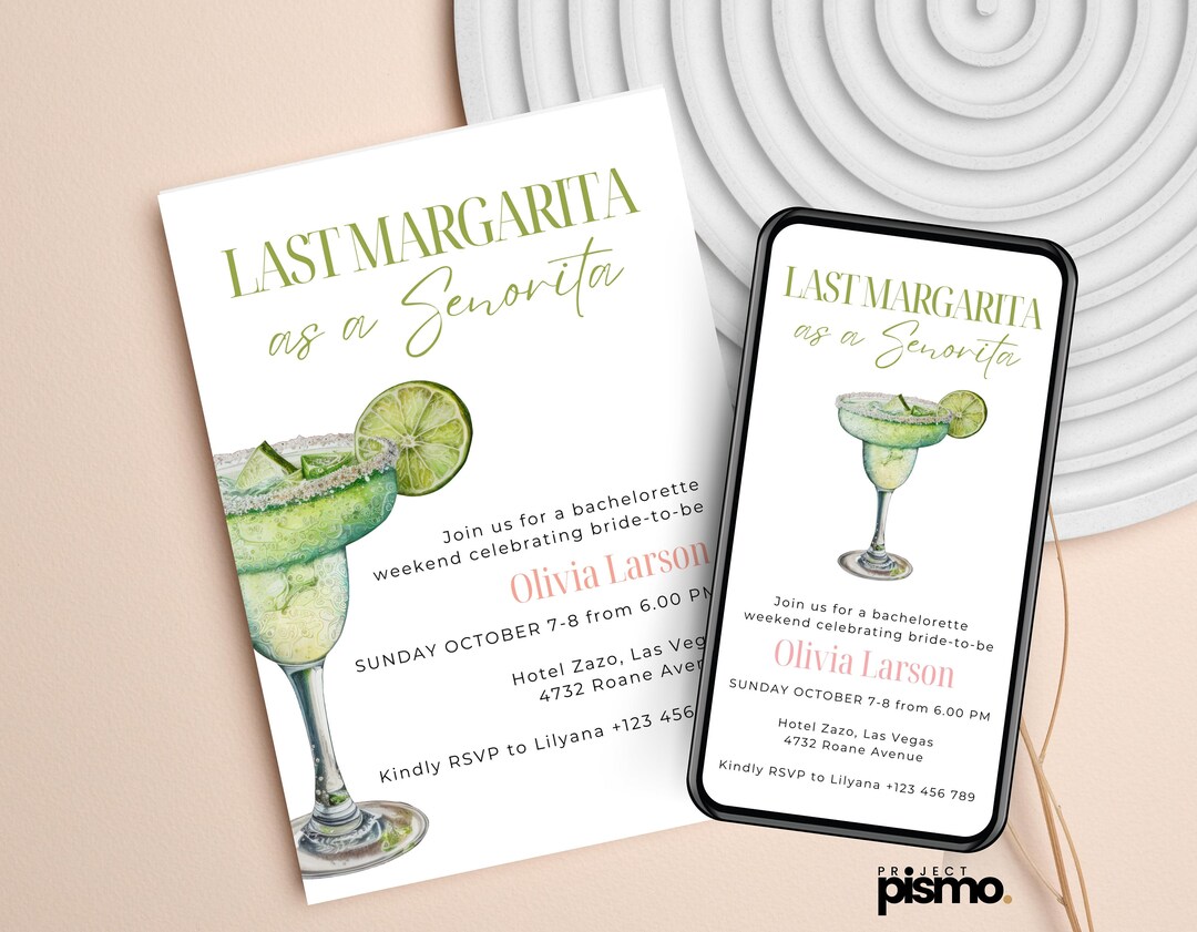 Bridal Shower Editable Invite Template, Last Margarita Hen Party Weekend Itinerary, Printable ...
