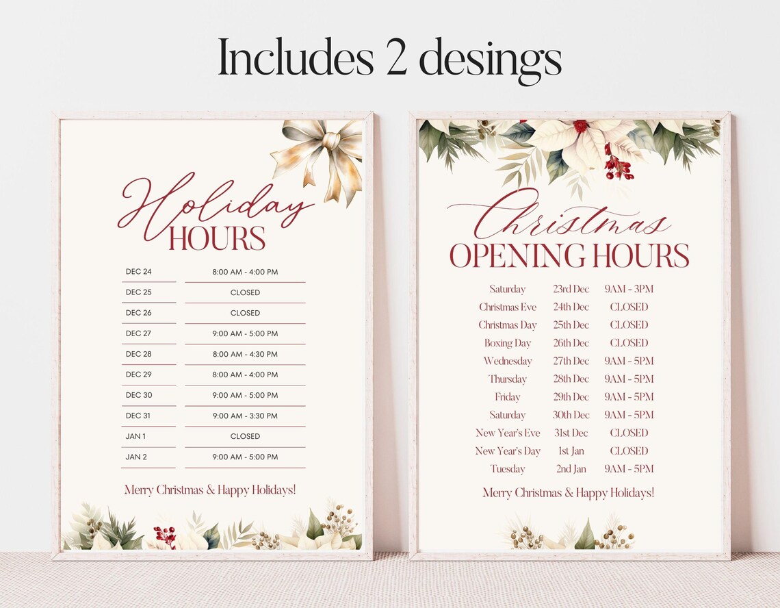 Editable Christmas Store Hours Sign Template, Printable Holiday Store ...
