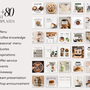 Cafe Instagram Post & Stories Template Bundle, Editable Coffee Shop ...