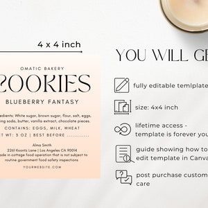 Cookie Label, Cottage Food Sticker Canva Template, Cupcake Ingredient ...