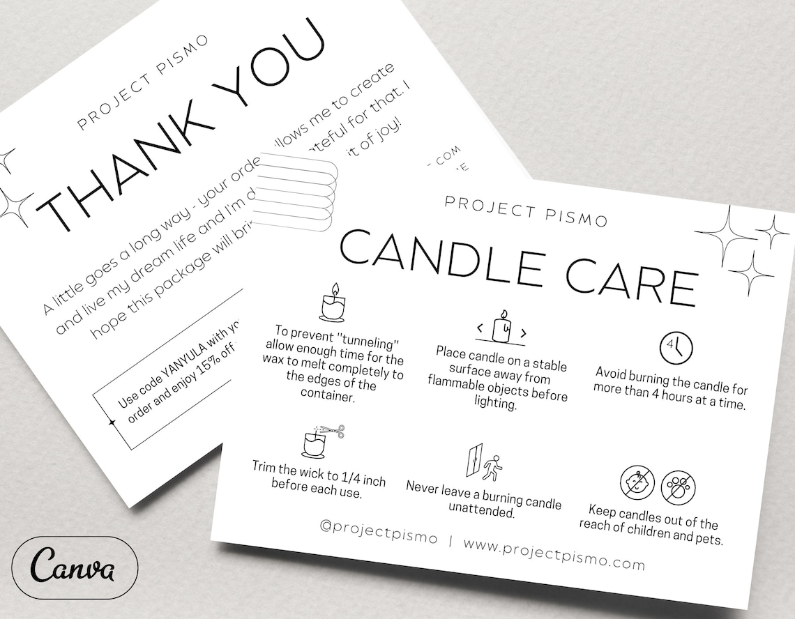 Candle Care Card Editable Template Canva Printable Candle - Etsy