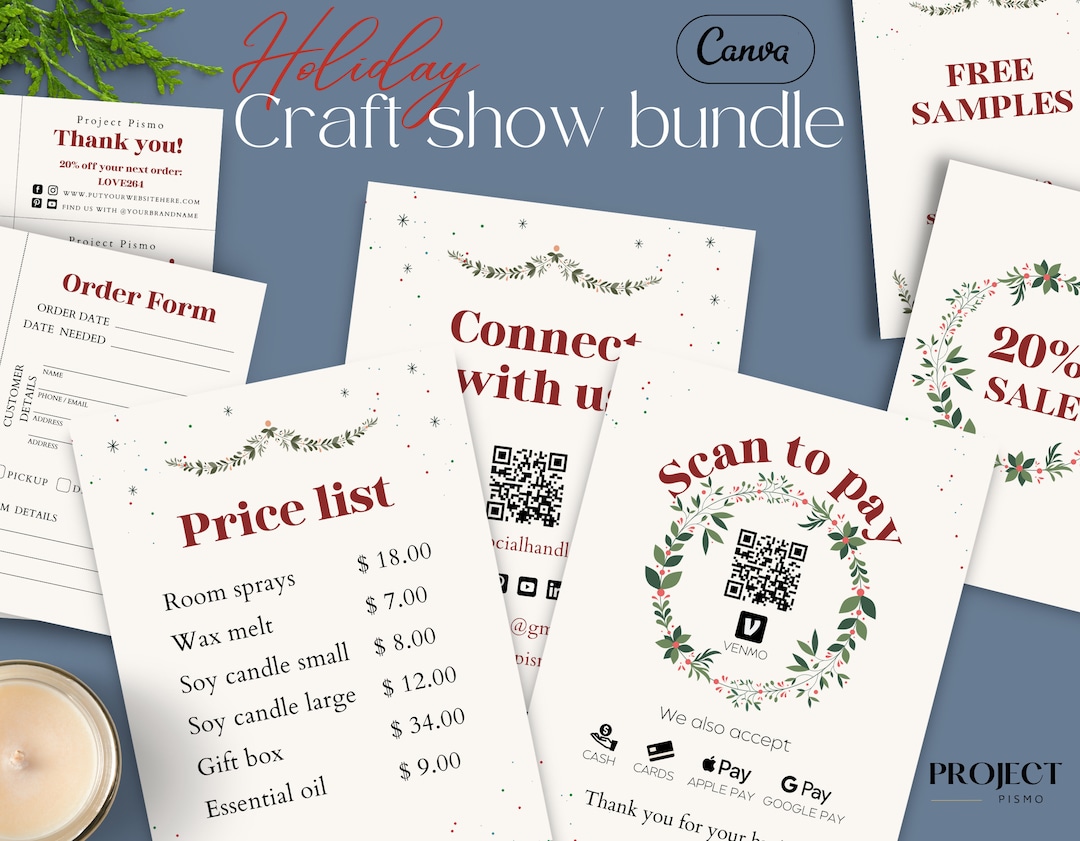 Craft Fair Display Signs, Template for Holiday Market Show, Bundle for ...