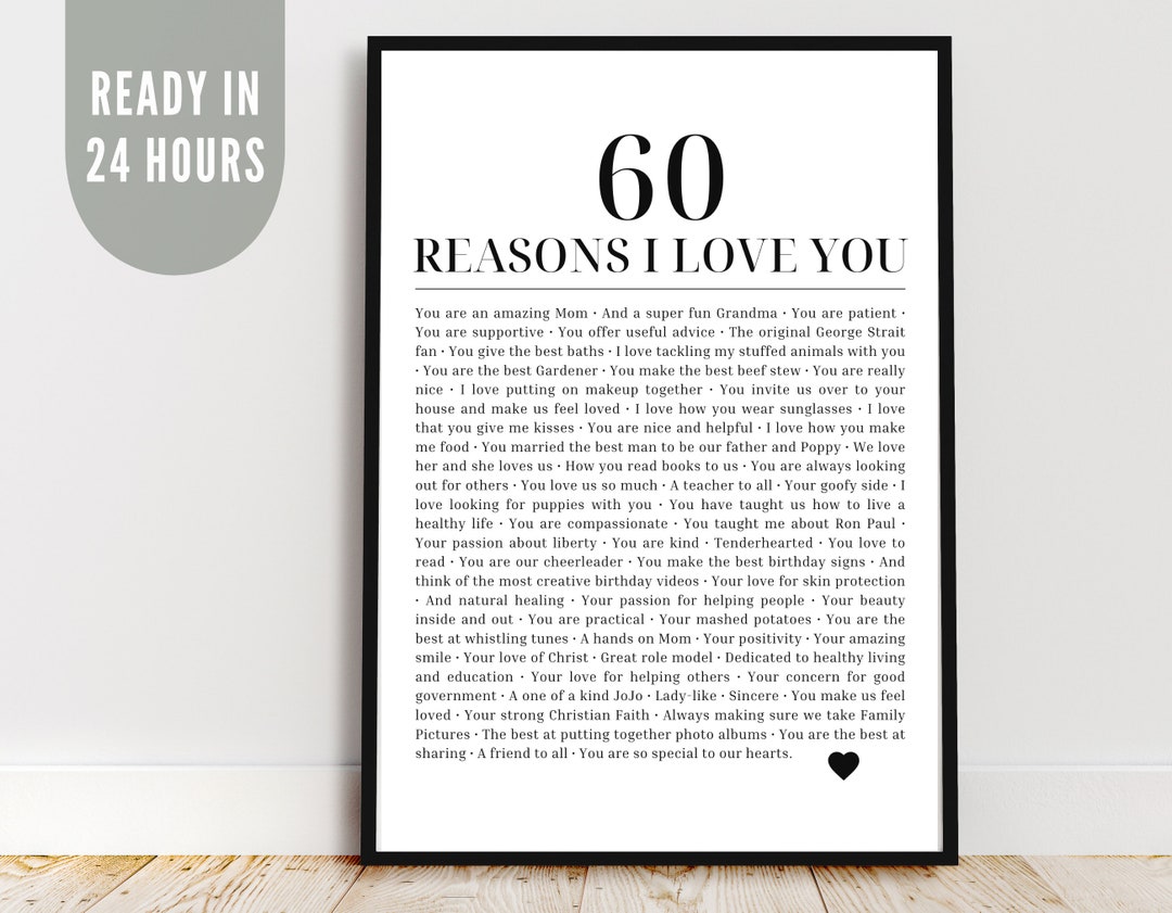 Personalized 60 Reasons I Love You Printable Sign, 60th Birthday Gift ...