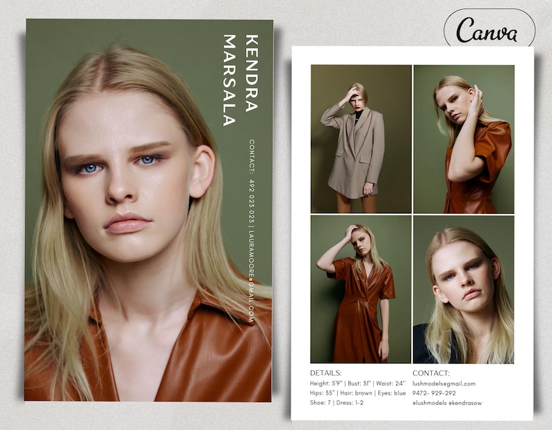 Zed Card for Models Template Modeling Comp Card Fashion - Etsy