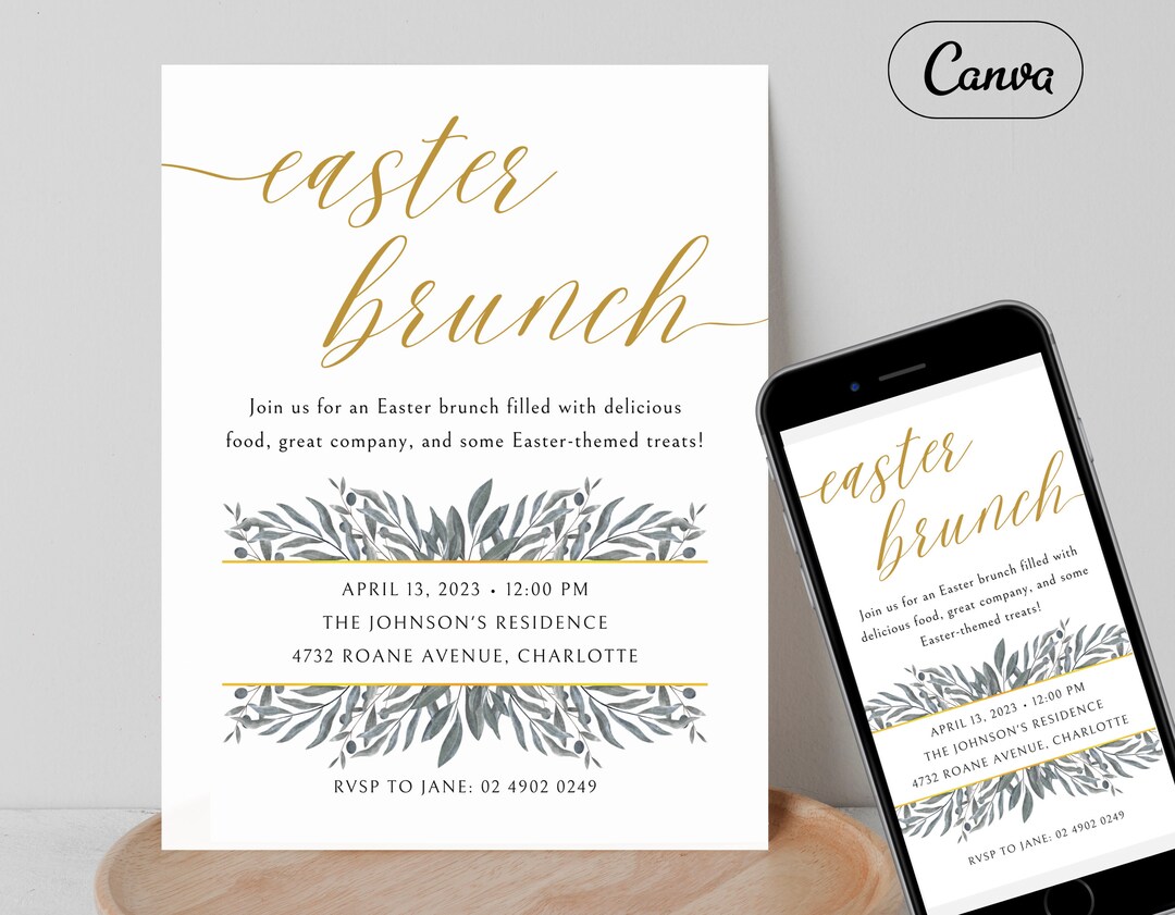 Easter Brunch Invitation to Edit in Canva, Instant Download Digital ...