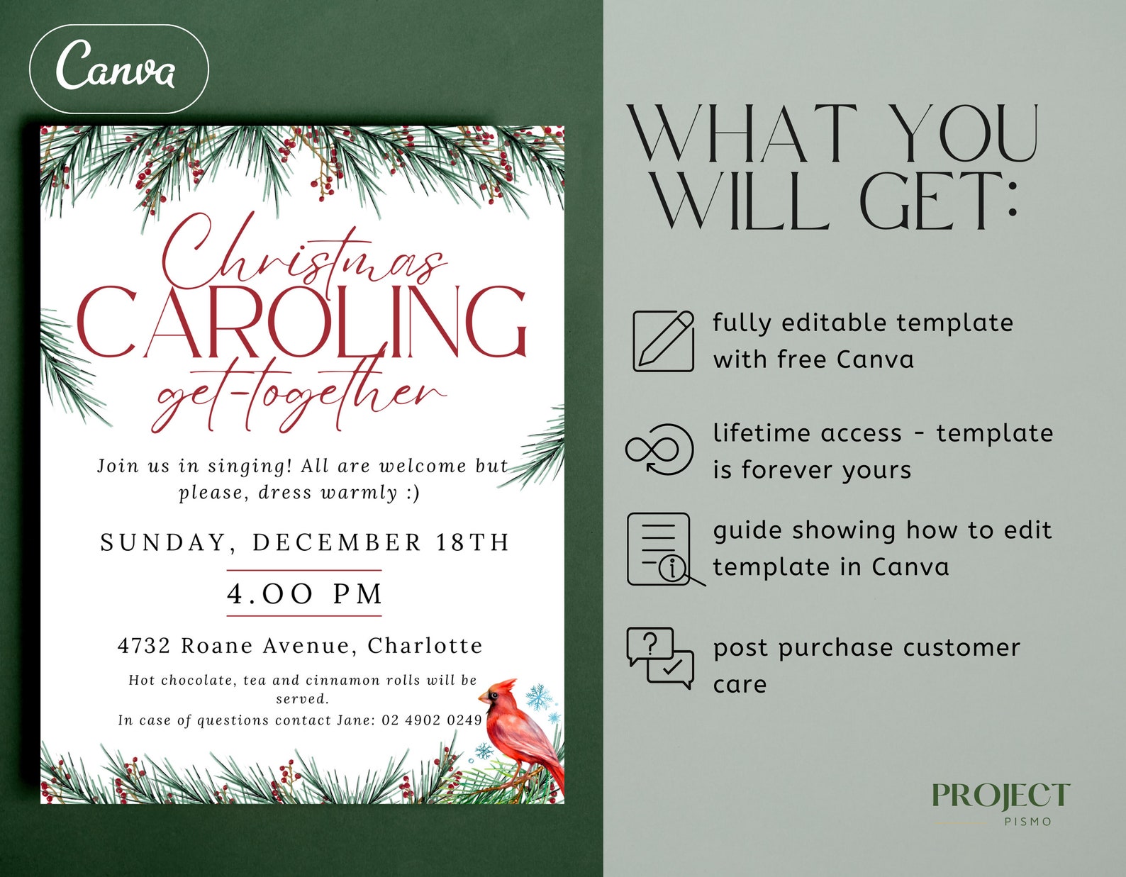 Christmas Caroling Event Invitation - Editable Template, Holiday ...