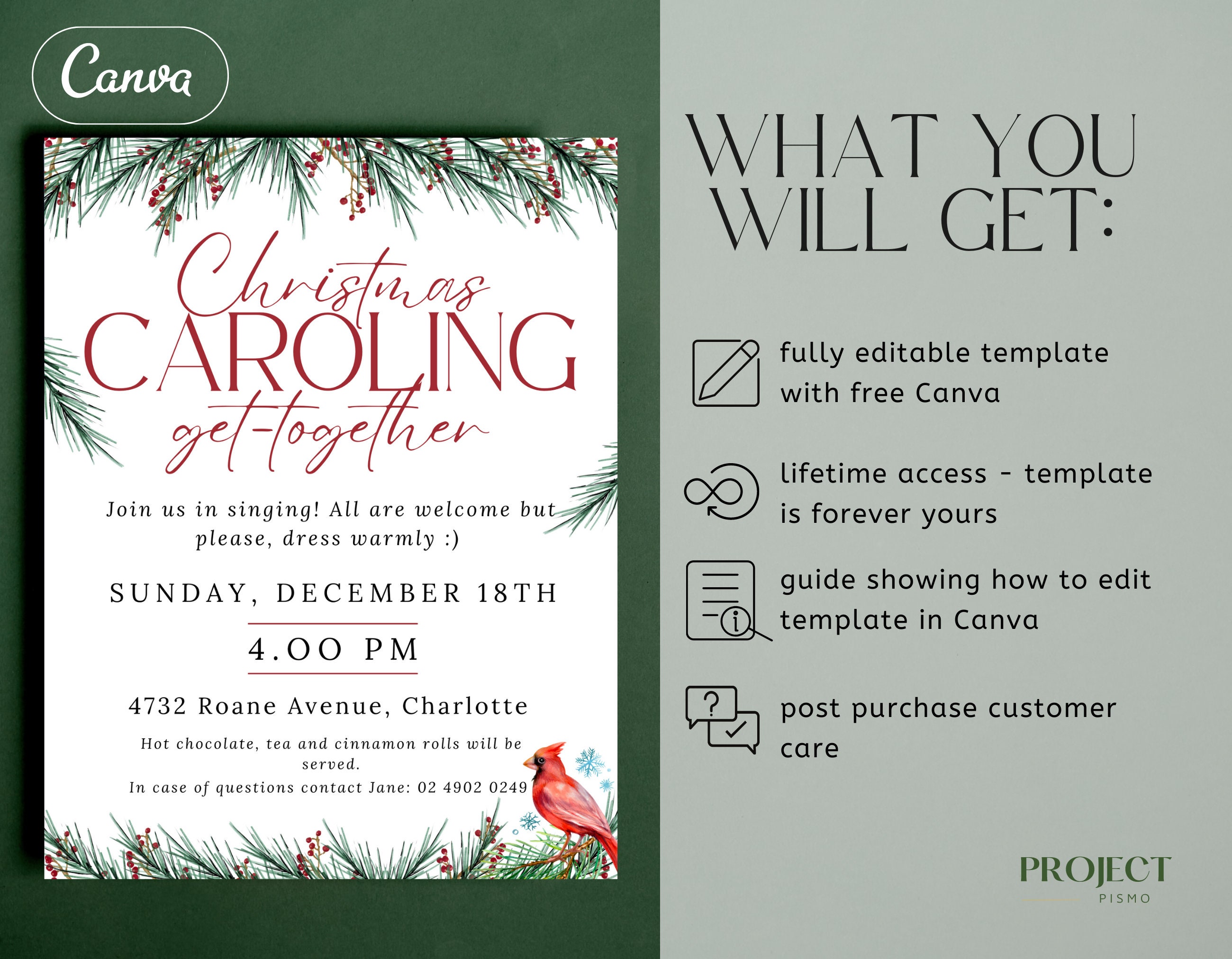 Christmas Caroling Event Invitation - Editable Template, Holiday ...