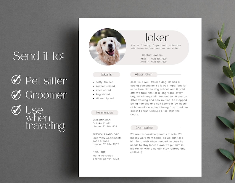 Pet Bio Resume Renting Dog Profile Foster Cat Bio About My - Etsy