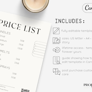 Candle Business Price List, Editable Template, Simple Price Guide ...
