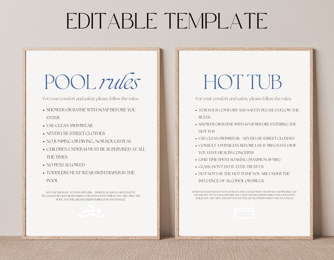 Hot Tub Sign for Aribnb + Pool Rules Editable Template, Printable Pool ...