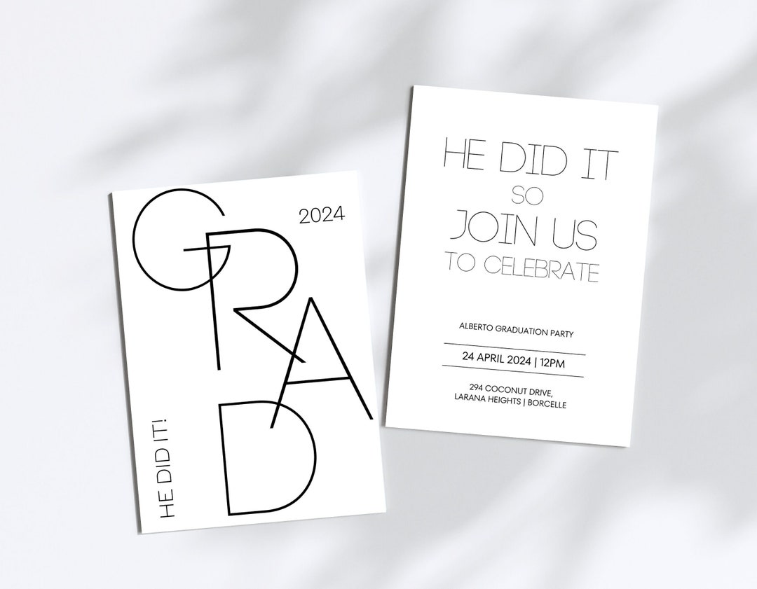 Editable Grad - Hi Did It! Graduation Invitation Card + Mobile ...