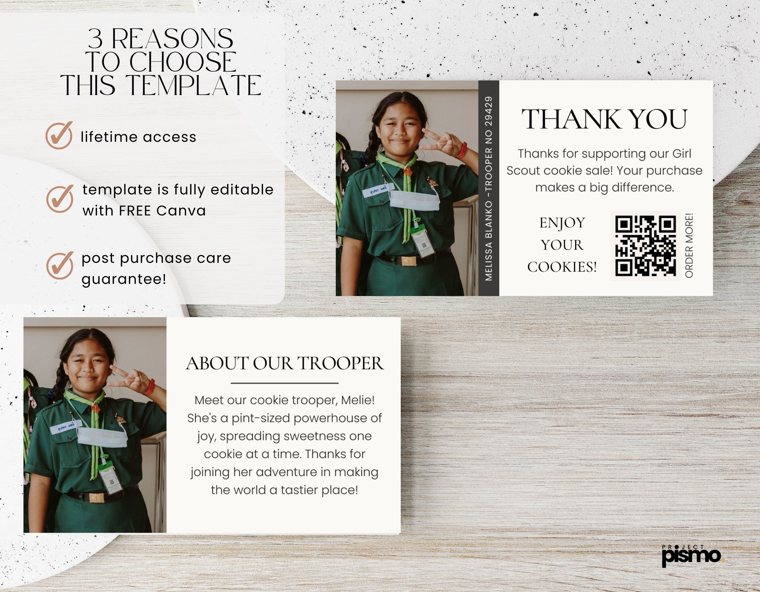 Youth Cookie Sales Card, Editable Template With Photo and QR Code, Girl ...