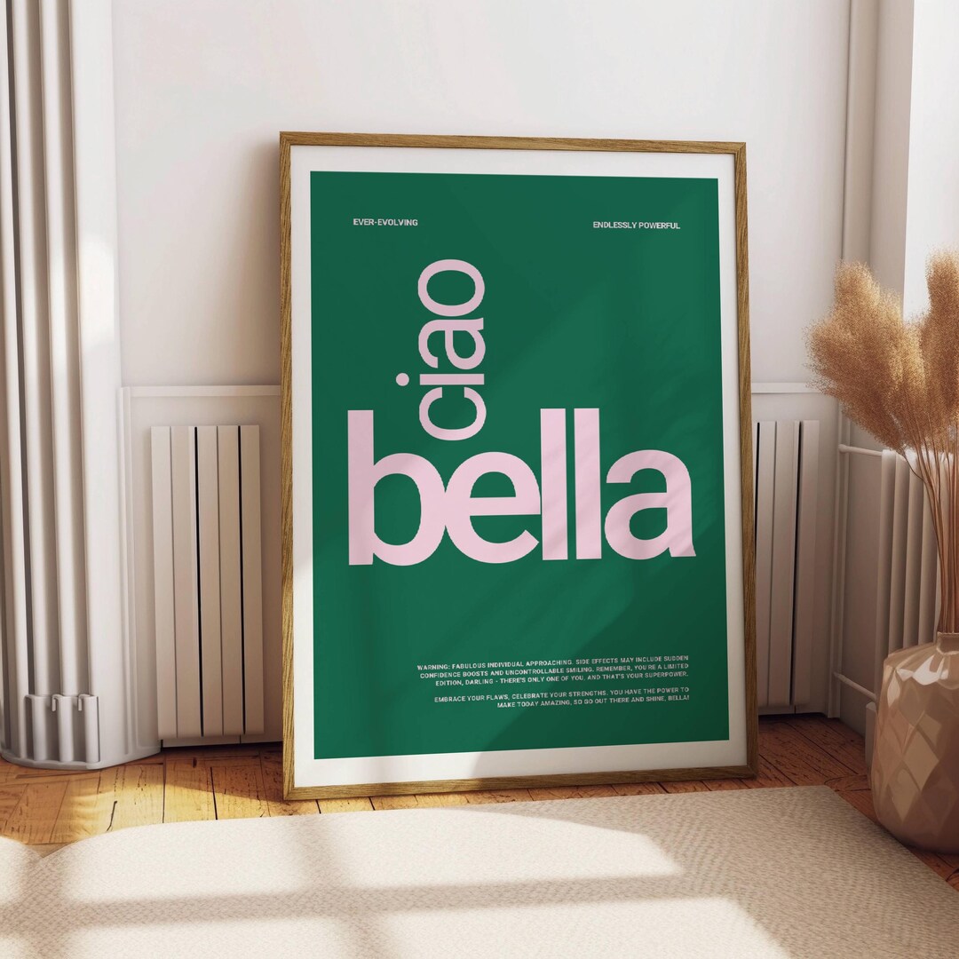 Modern Ciao Bella Poster, Bauhaus Poster, Trendy Wall Decor, Green Lila ...