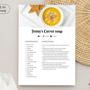 Printable Recipe Page Template, Farmhouse Recipe Book, Custom Family ...