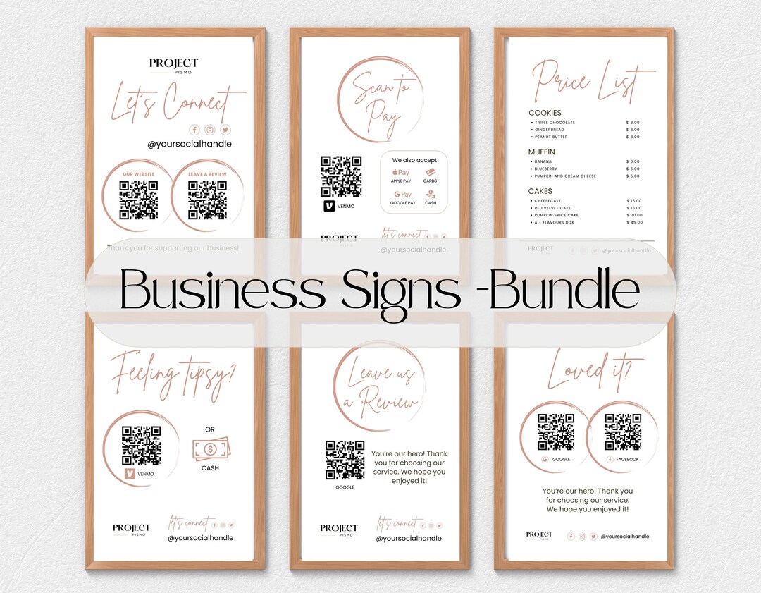 Social Media Business Sign Bundle, QR Code Sign Template, Lets Get ...
