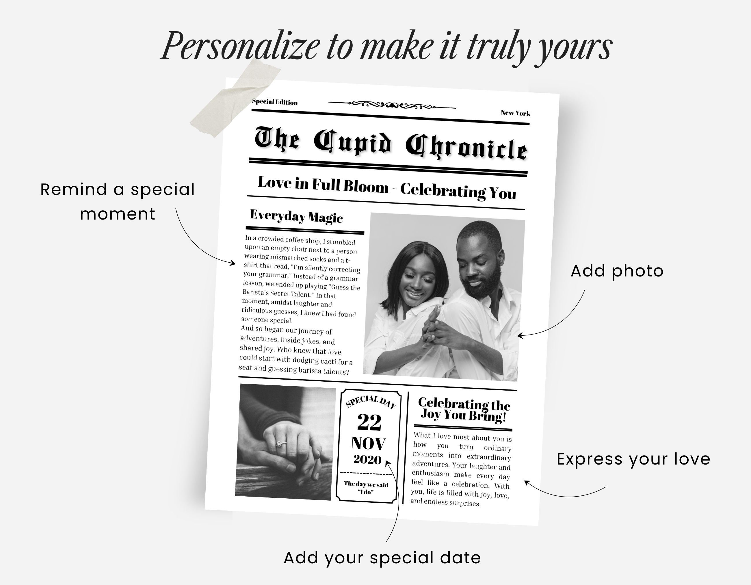 Valentine's Cupid Chronicle Newspaper Template: Editable Love Letter ...
