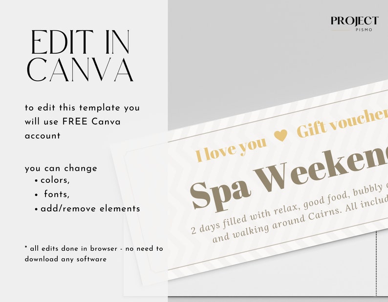 Spa Weekend Voucher Editable Template Printable Valentines - Etsy