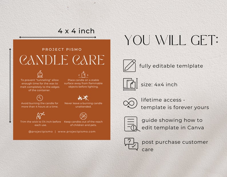 Candle Package Inserts Care Card and Thank You Note - Etsy