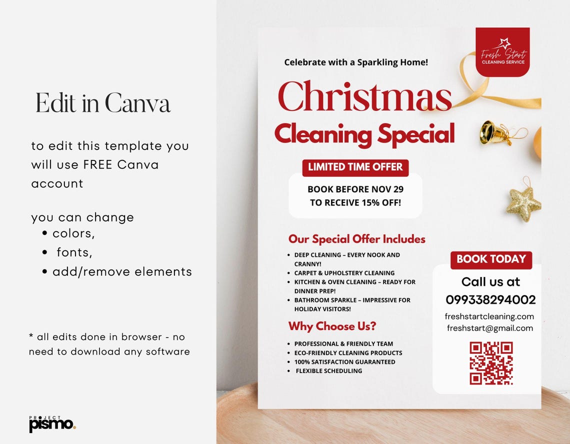 Holiday Cleaning Flyer, Editable Sheet, Cleaning Service Poster ...