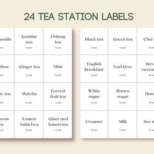 Tea Bar Labels, Minimalistic Tea Station Stickers, Elegant Tea ...