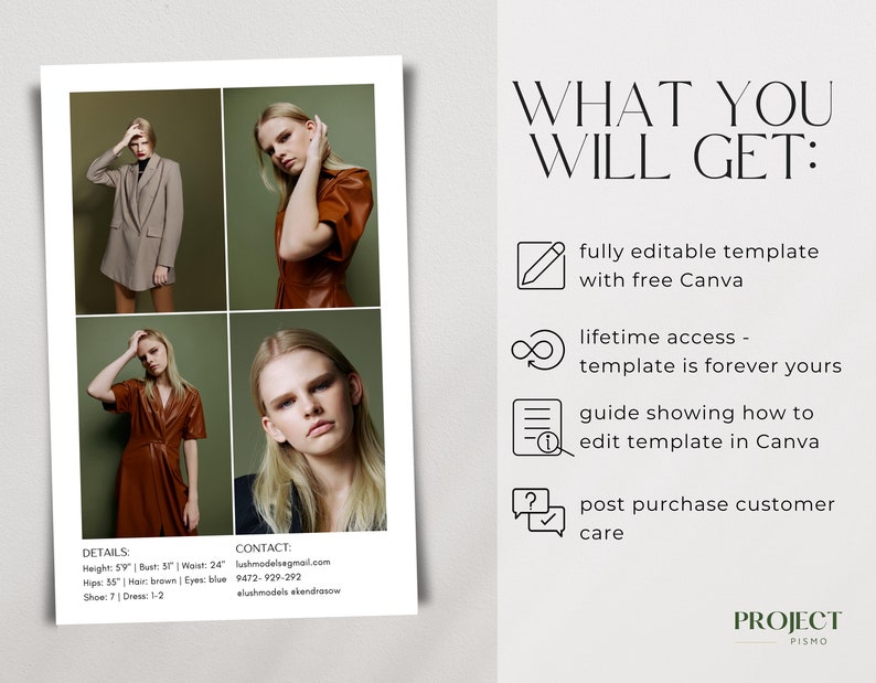 Editable Model Comp Card Template: Fashion Z Card (5.5x8.5) (canva) - Etsy