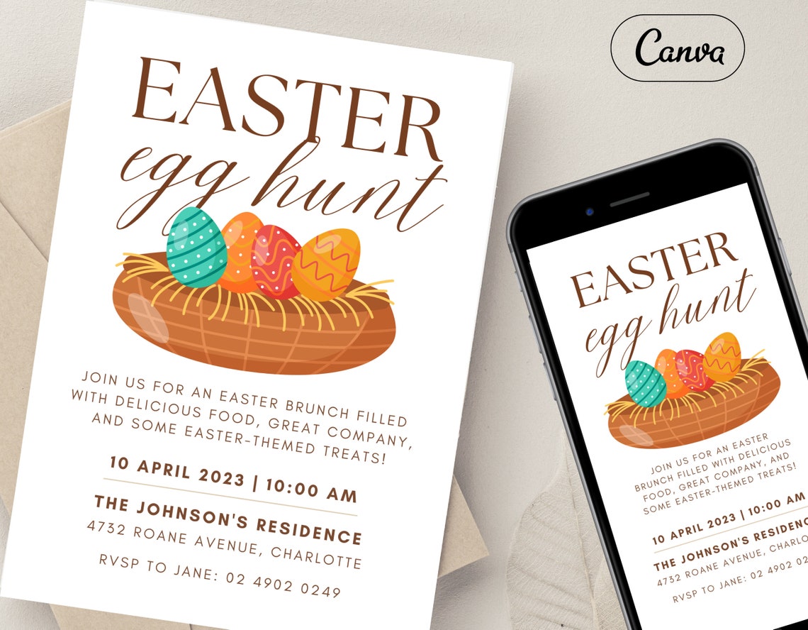 Editable Easter Egg Hunt Invitation Digital Canva Template - Etsy
