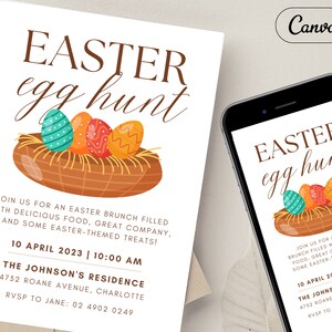 Editable Easter Egg Hunt Invitation, Digital Canva Template, Peeps ...