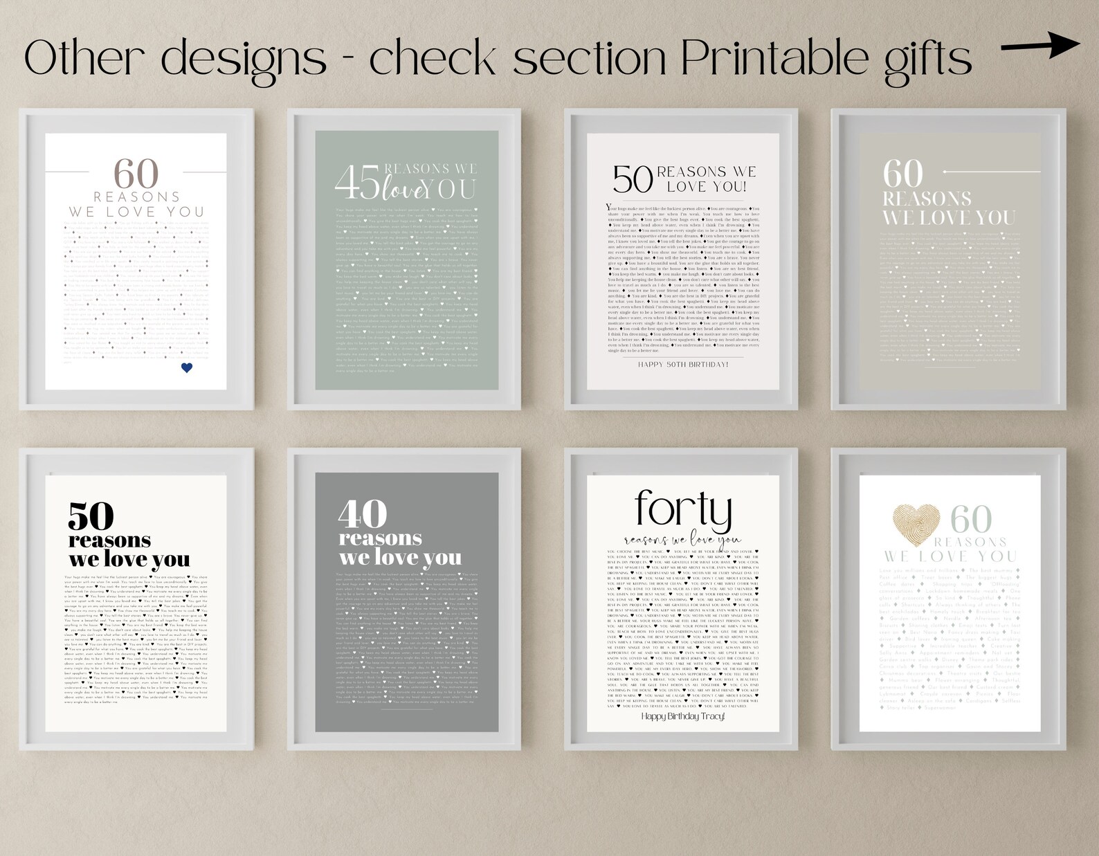 60 Things We Love About You Printout Gift 40th Birthday Gift - Etsy