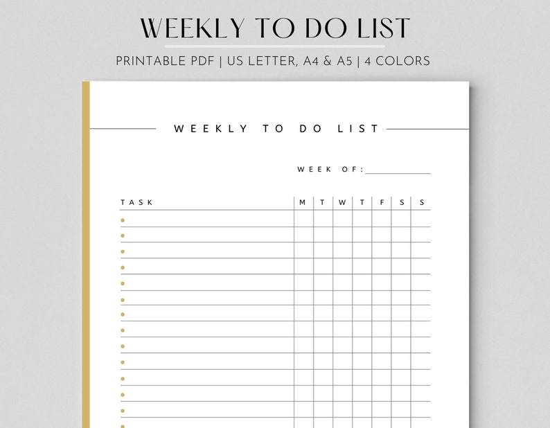 Weekly to Do List Minimalistic Weekly Checklist Daily Tasks - Etsy