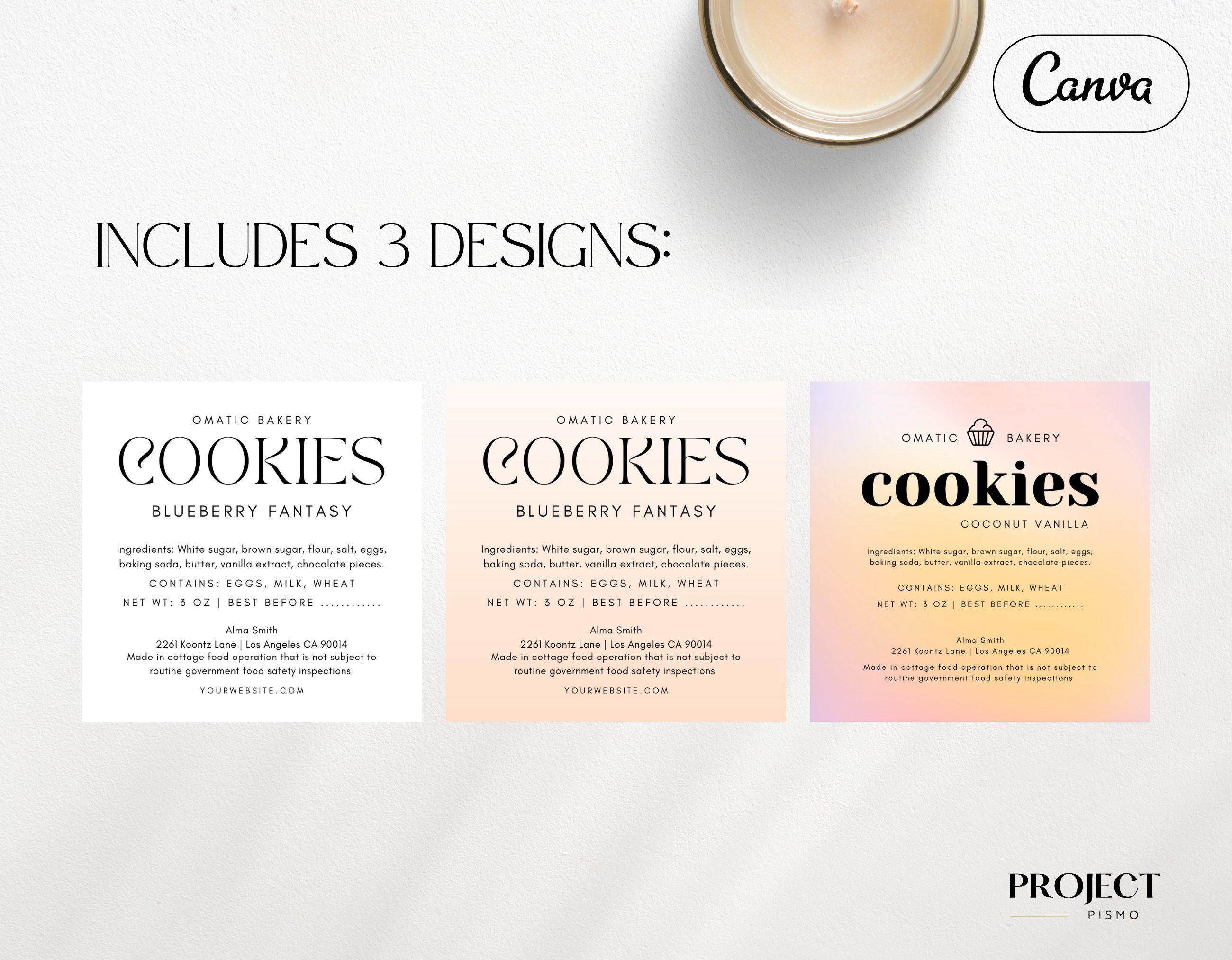 Cookie Label Template: Minimalist Bakery Food Sticker Cottage Law Label ...
